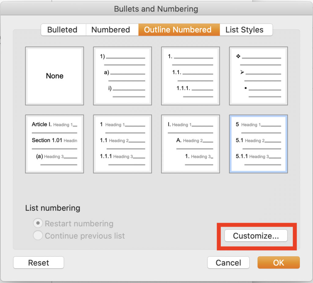 MS Word How To Change Heading Numbering To Start On A Different Number 