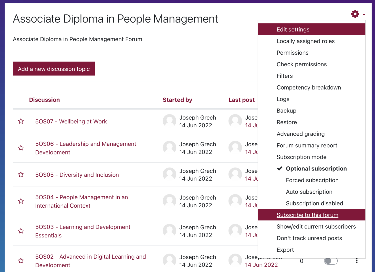 How to subscribe to all threads or discussion topics in Moodle Forum ...